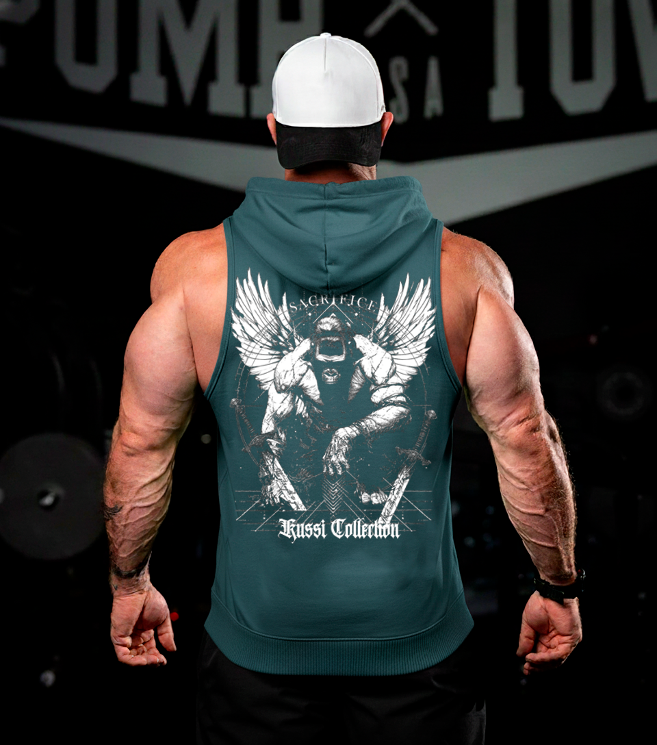 #4 sleeveless hoodie Sacrifice - steel gray – KUSSI COLLECTION